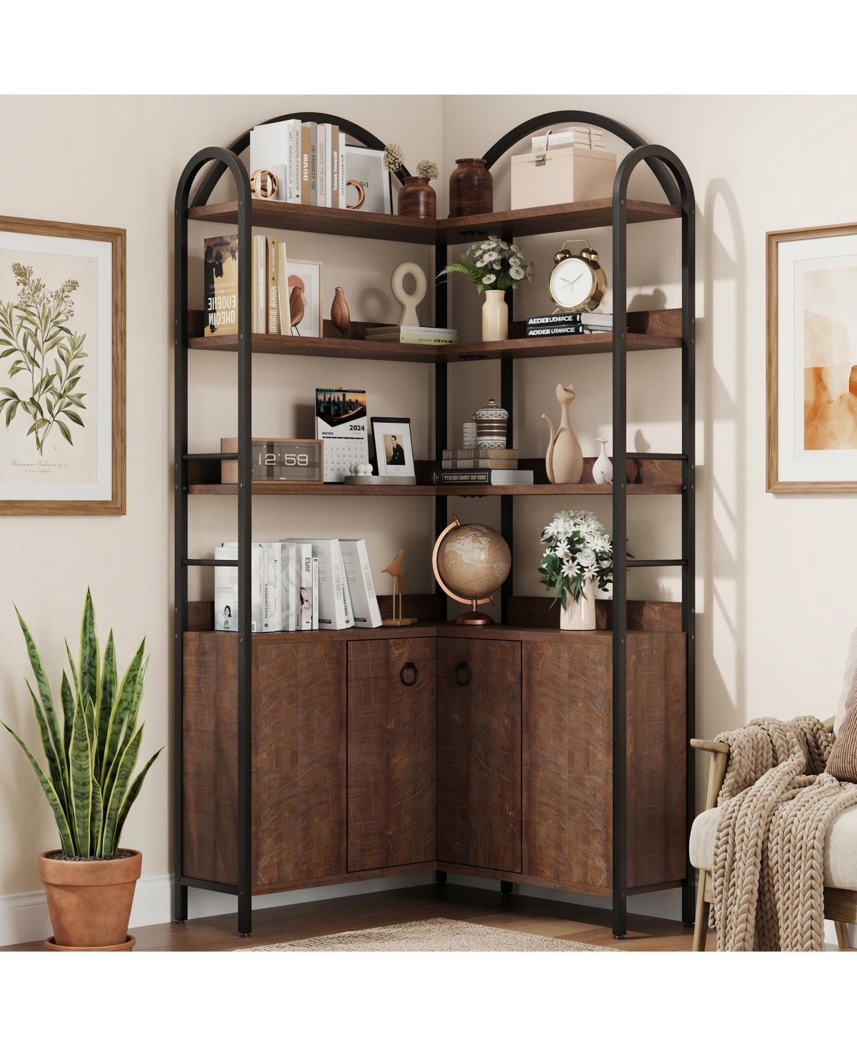 Click here for homfan L-Shaped 6-Tier Arched Corner Bookshelf wit... prices