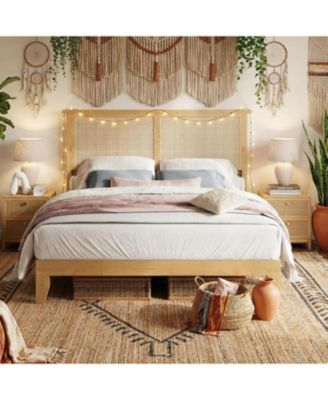 Click here for Gaomon Rattan Bed Frame With Rattan Headboard Led... prices