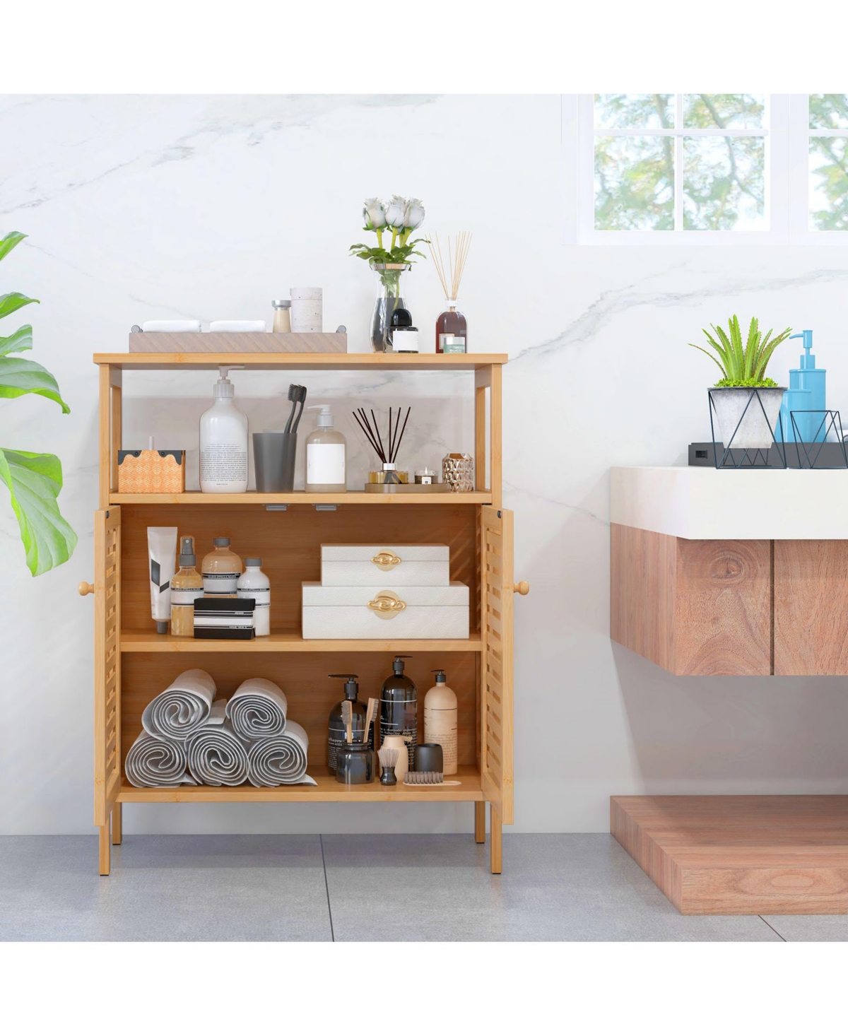 Click here for Volenca Bamboo Bathroom Floor Storage Cabinet with... prices