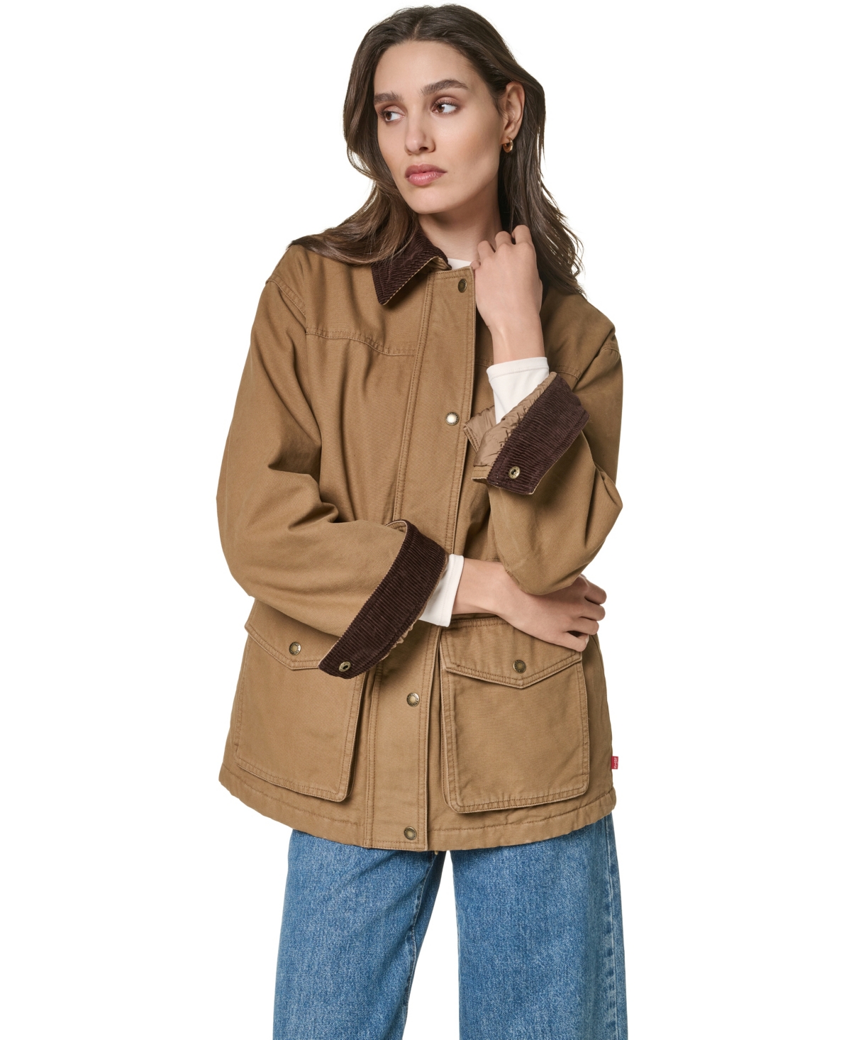 Click here for Levis Womens Anorak Corduroy Collar Denim Coat - B... prices