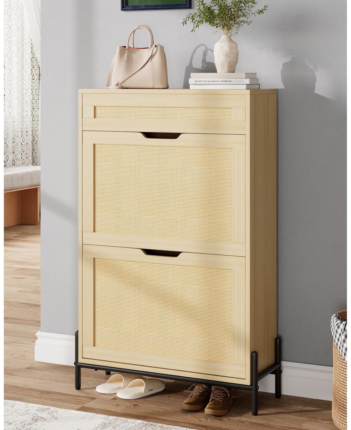 Click here for Homfan Wood Rattan Shoe Cabinet with Flip Drawers... prices