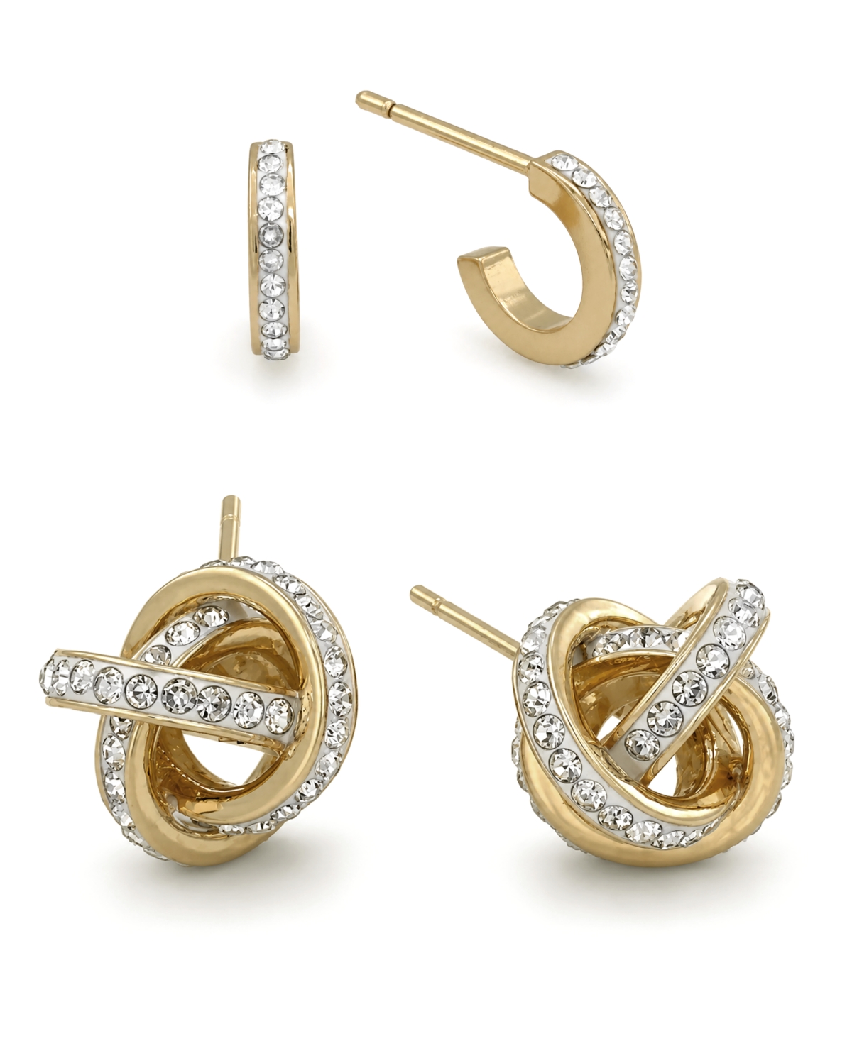Click here for Essentials Clear Crystal Loveknot and C-hoop Duo E... prices