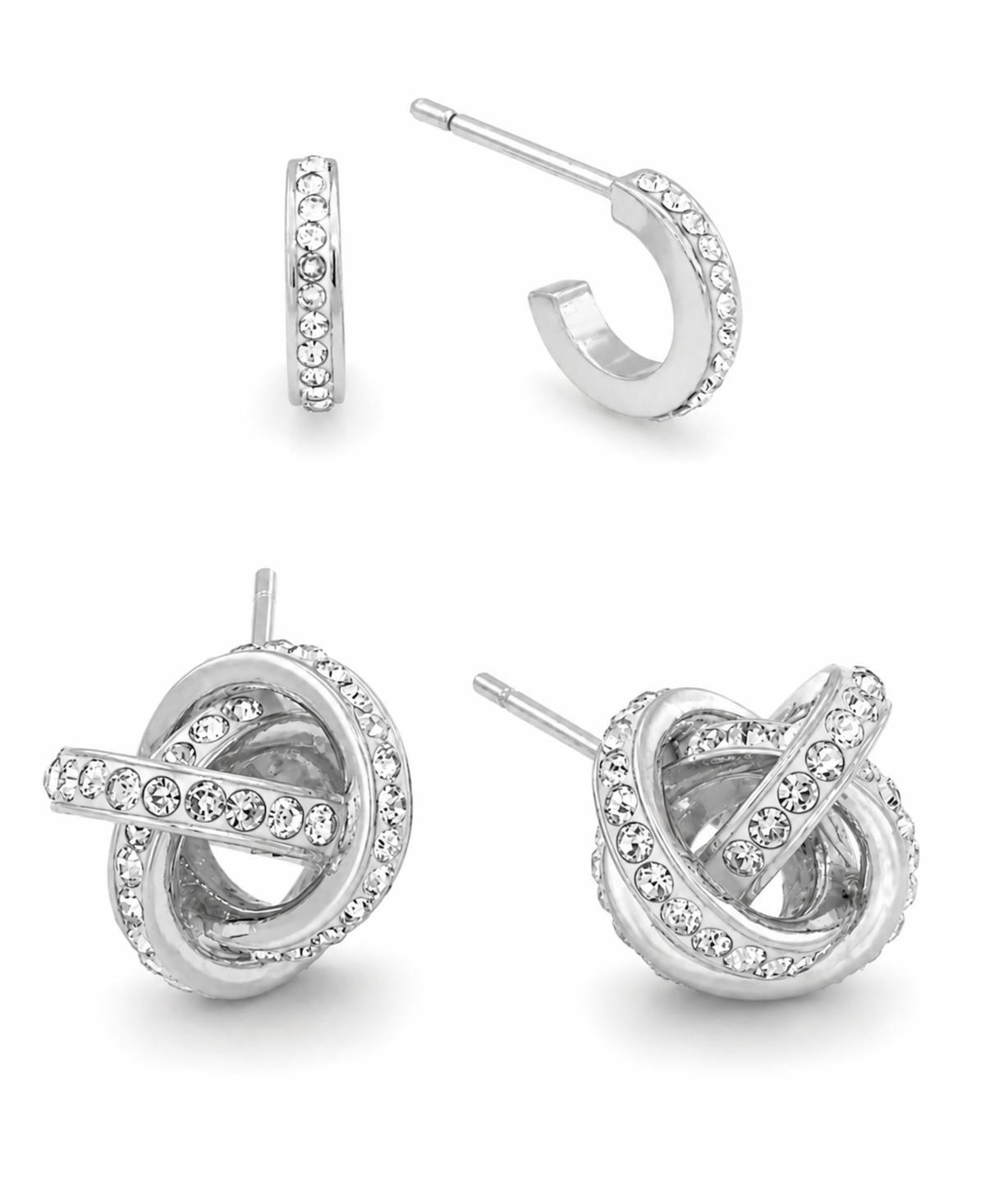 Click here for Essentials Clear Crystal Loveknot and C-hoop Duo E... prices