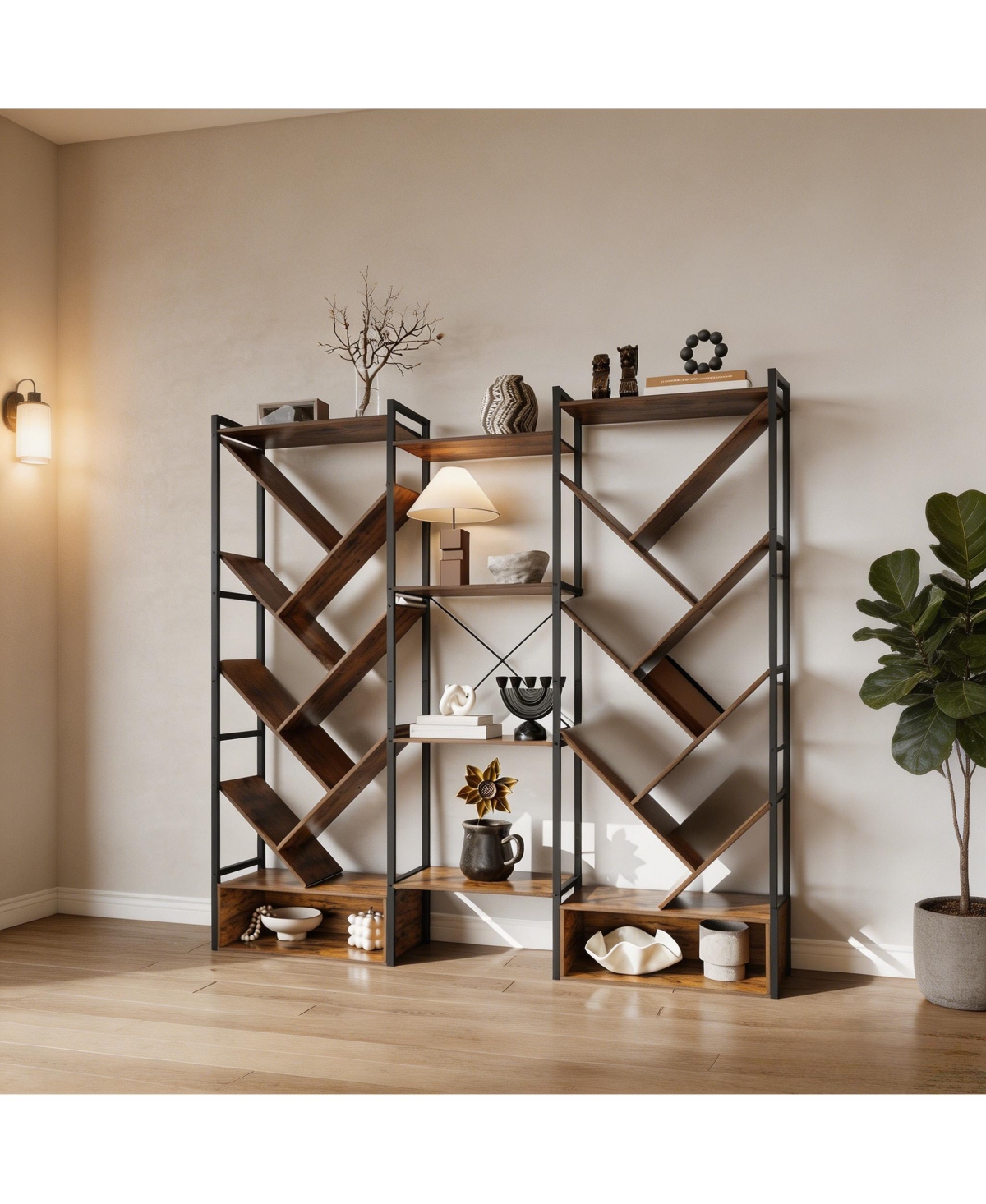 Click here for homfan Tree-Shaped 3-Tier Wide Bookshelf  Industri... prices