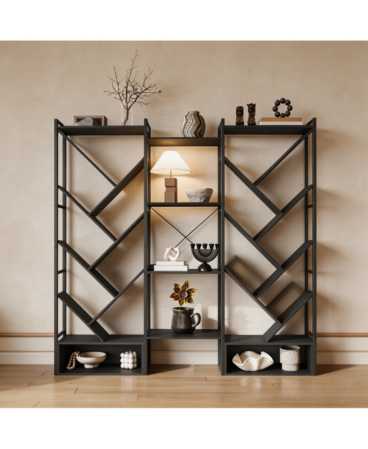 Click here for homfan Tree-Shaped 3-Tier Wide Bookshelf  Industri... prices