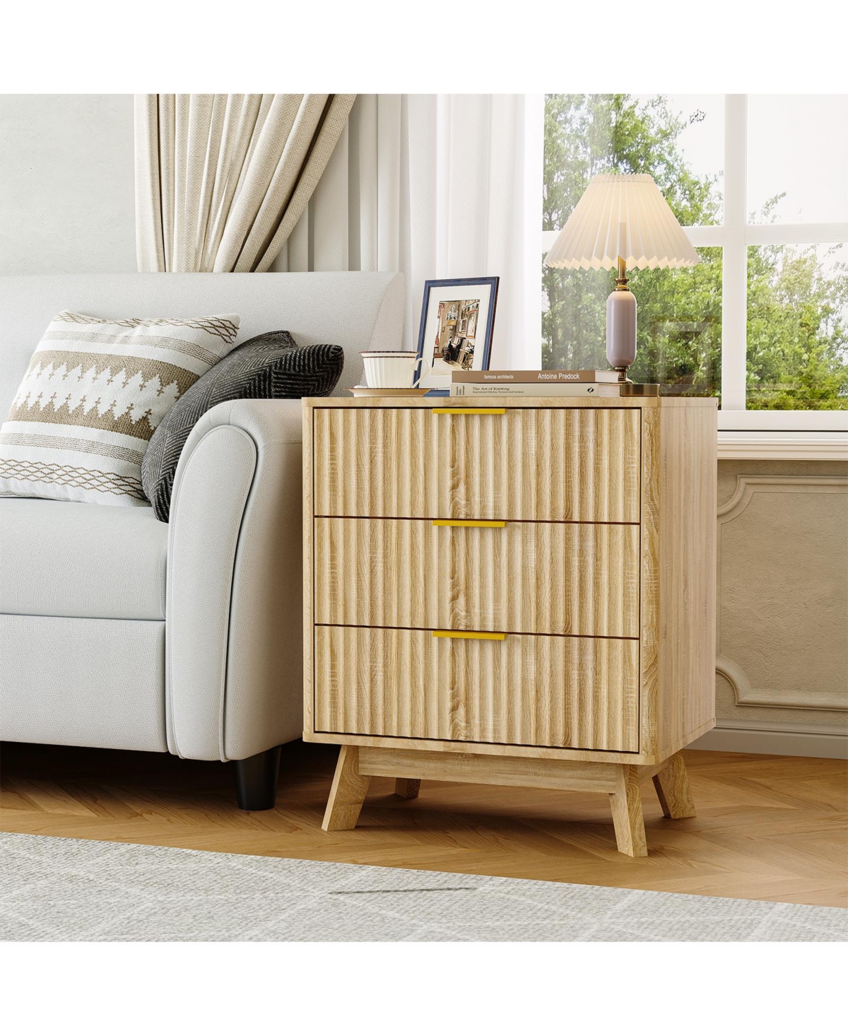 Click here for homfan 3-Drawer Fluted Nightstand with Metal Handl... prices