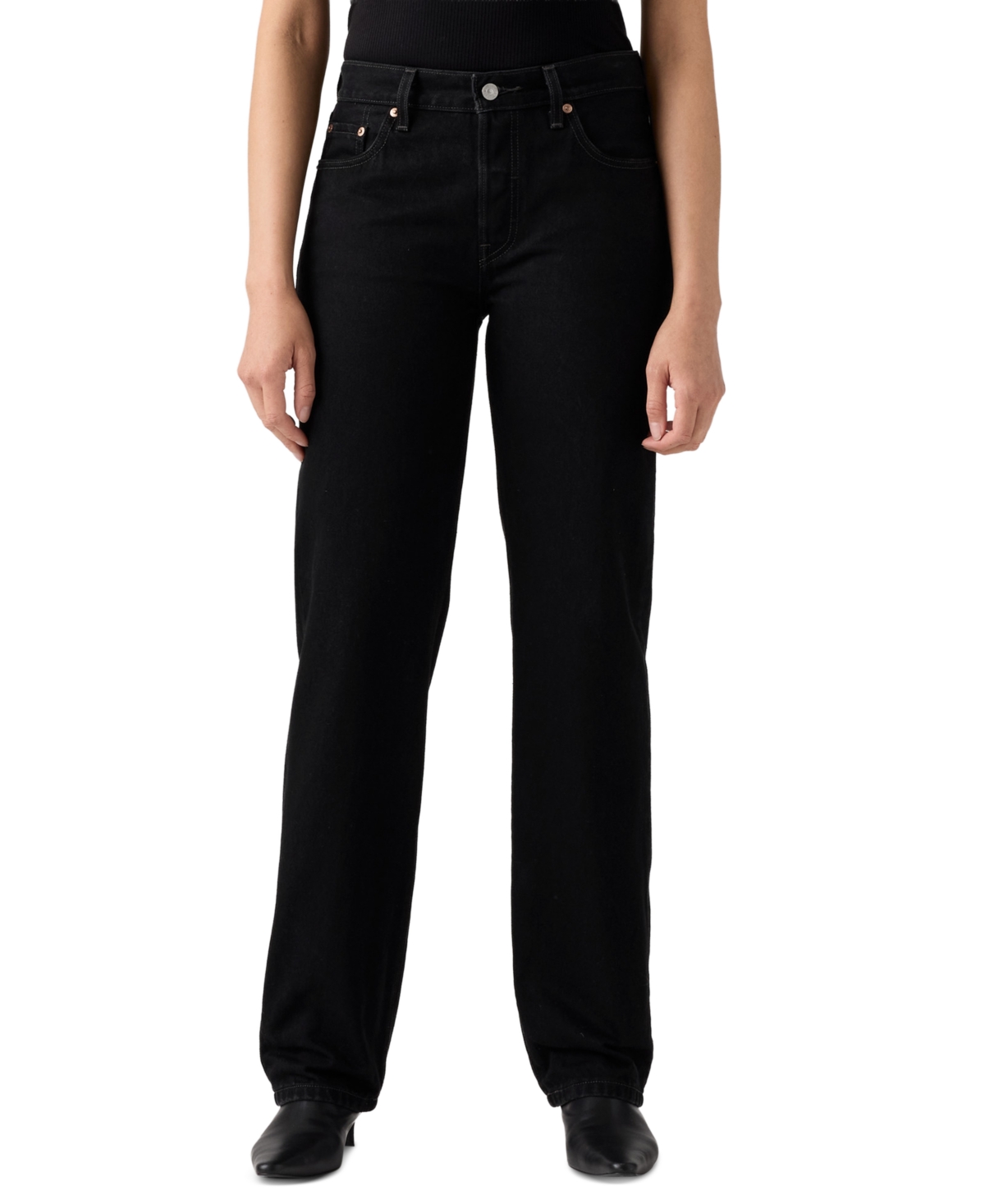 Levis Premium Womens 501 90s Mid-Rise Straight-Fit Jeans - Rinsed Blacktop