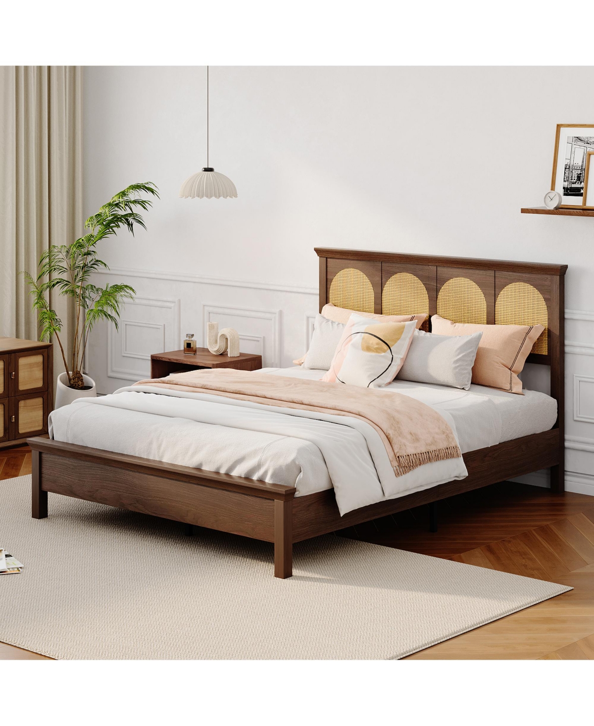 Click here for homfan Bed Frame with Rattan Headboard  Wooden Pla... prices