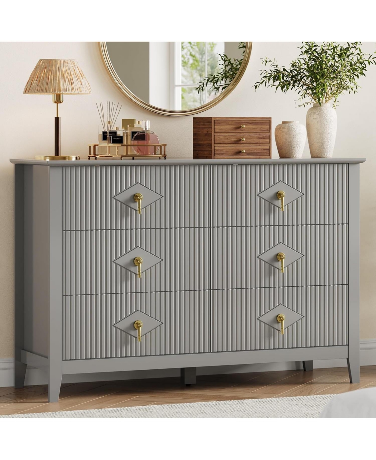 Click here for gaomon 47.2 Wide Fluted Dresser - 6-Drawer Chest w... prices