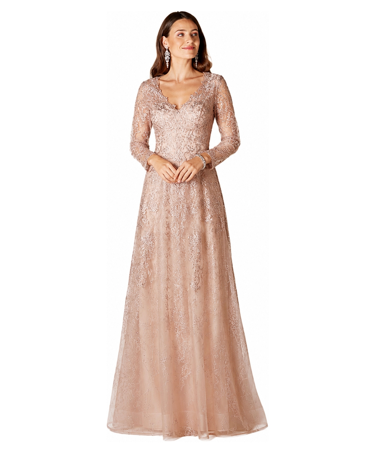 Click here for Lara Womens Long Sleeve V-Neck Lace Gown - Blush prices