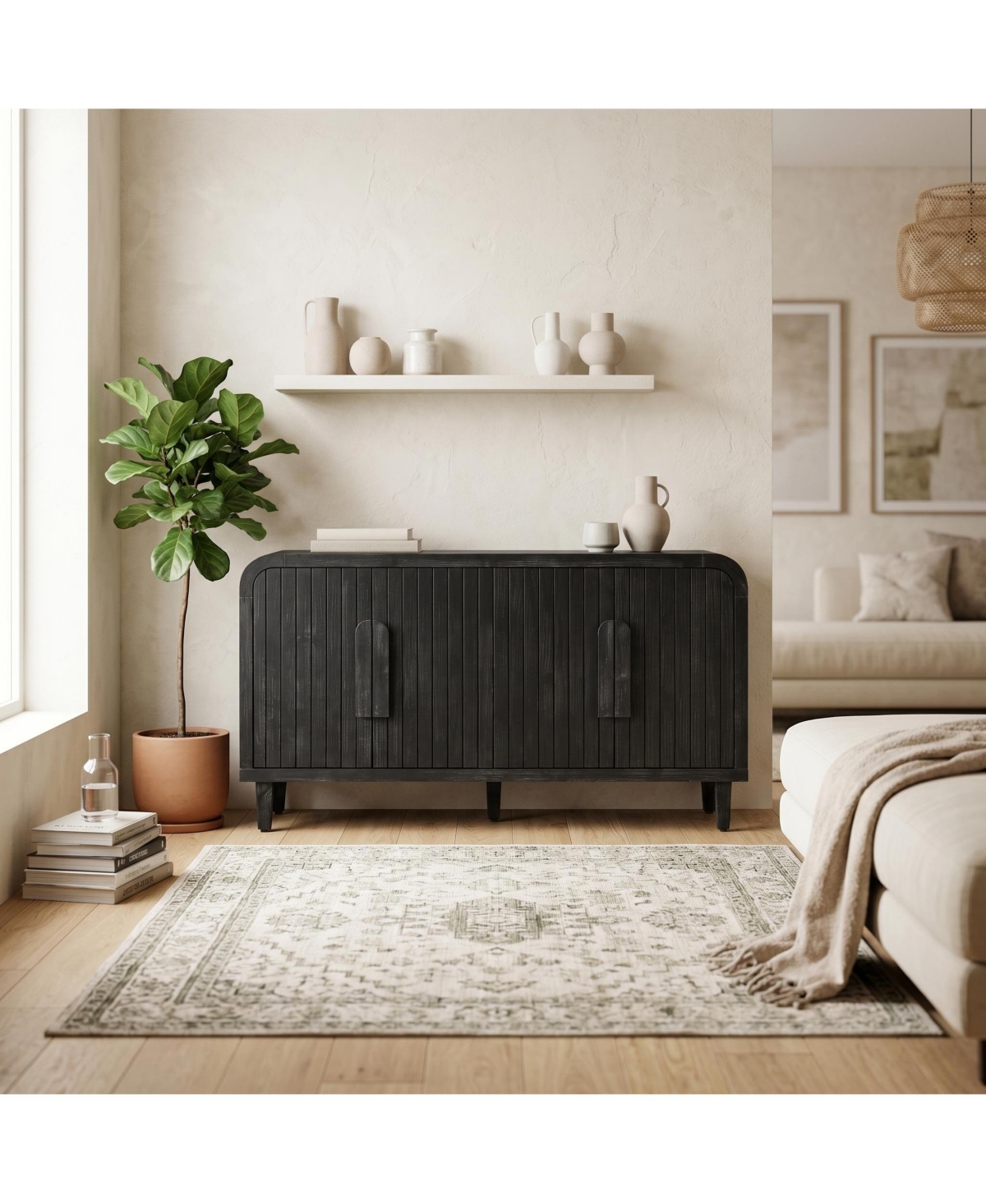 Click here for Clihome 59 Farmhouse Curved Vintage Storage Sidebo... prices