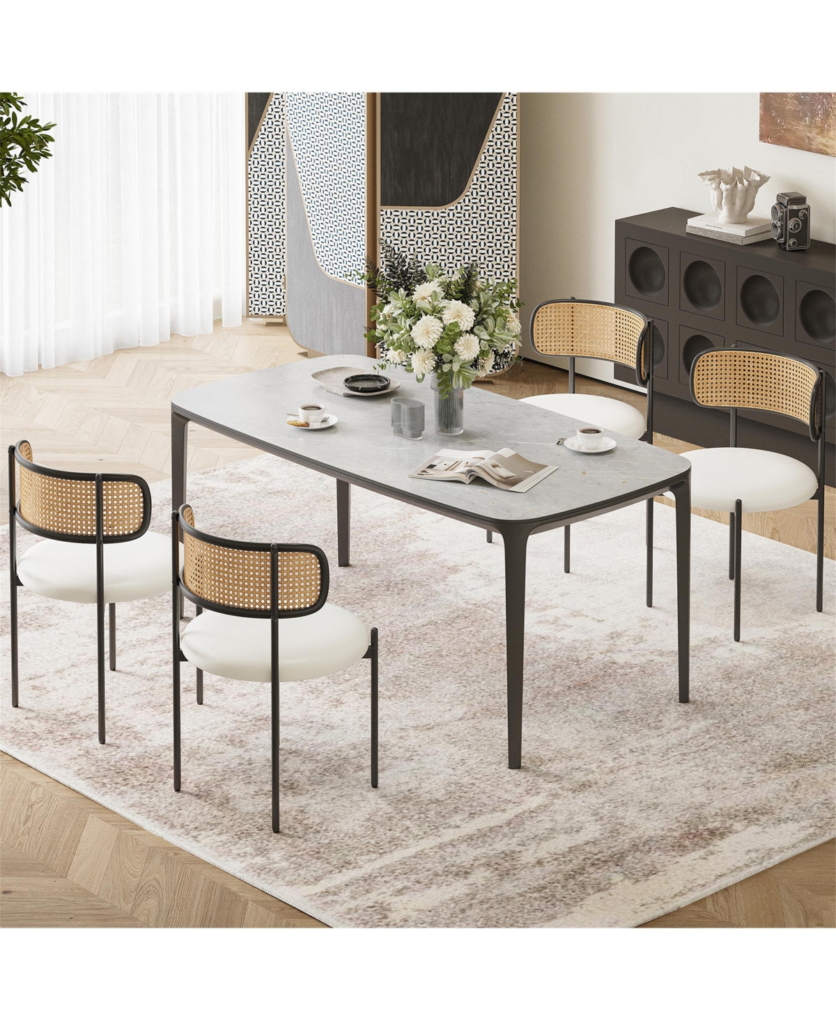 Click here for Clihome Pu Leather Upholstered Seat Rattan Backres... prices