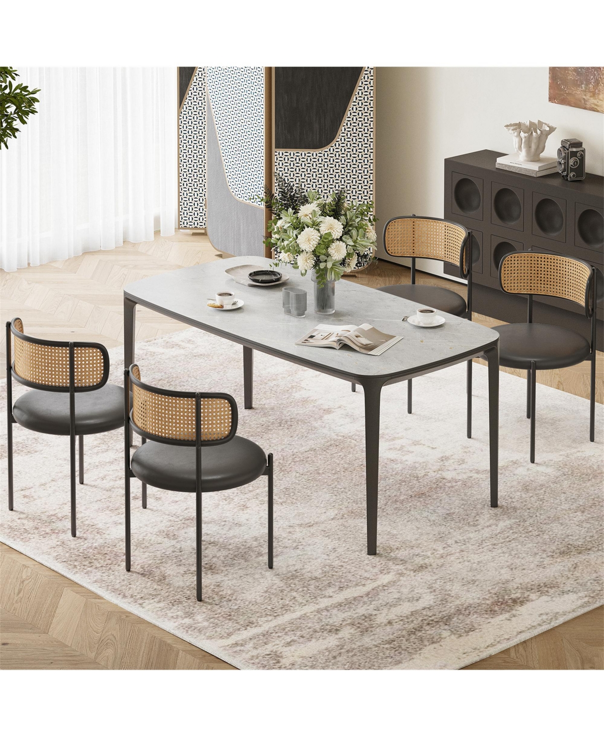 Click here for Clihome Pu Leather Upholstered Seat Rattan Backres... prices