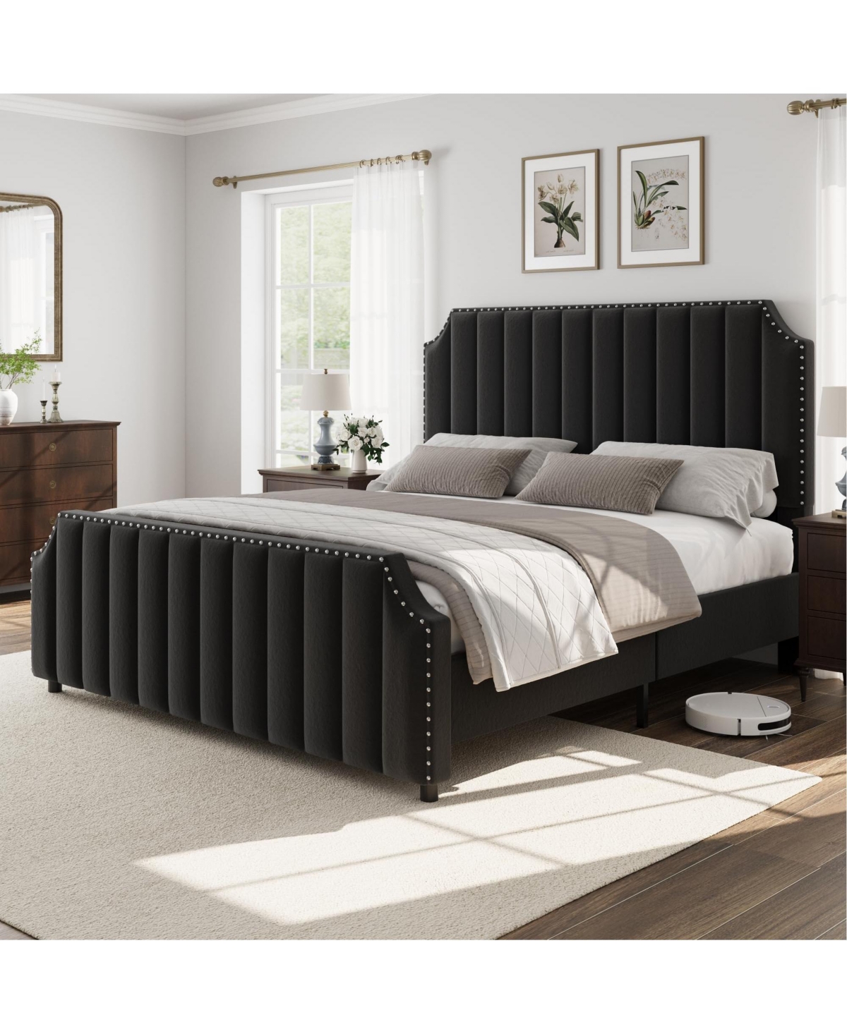 Click here for homfan Velvet Bed Frame  50.2 Tall Headboard and F... prices