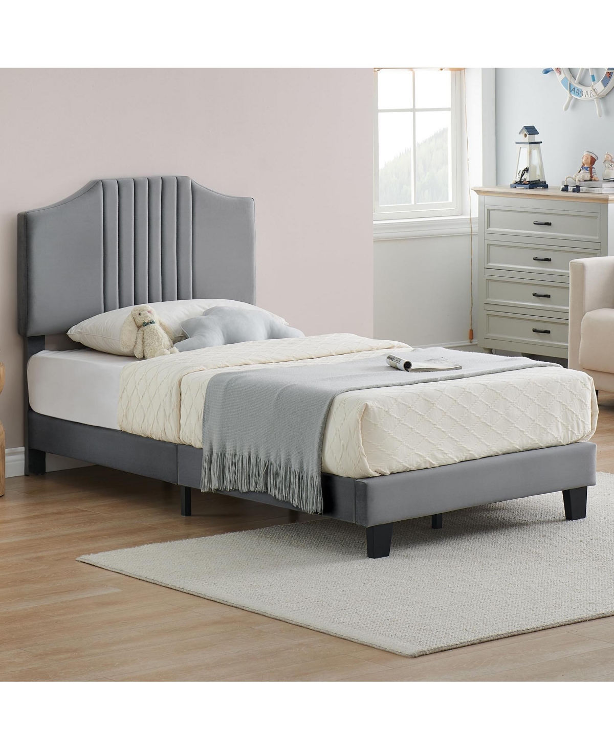 Click here for homfan Twin Size Velvet Upholstered Bed Frame with... prices