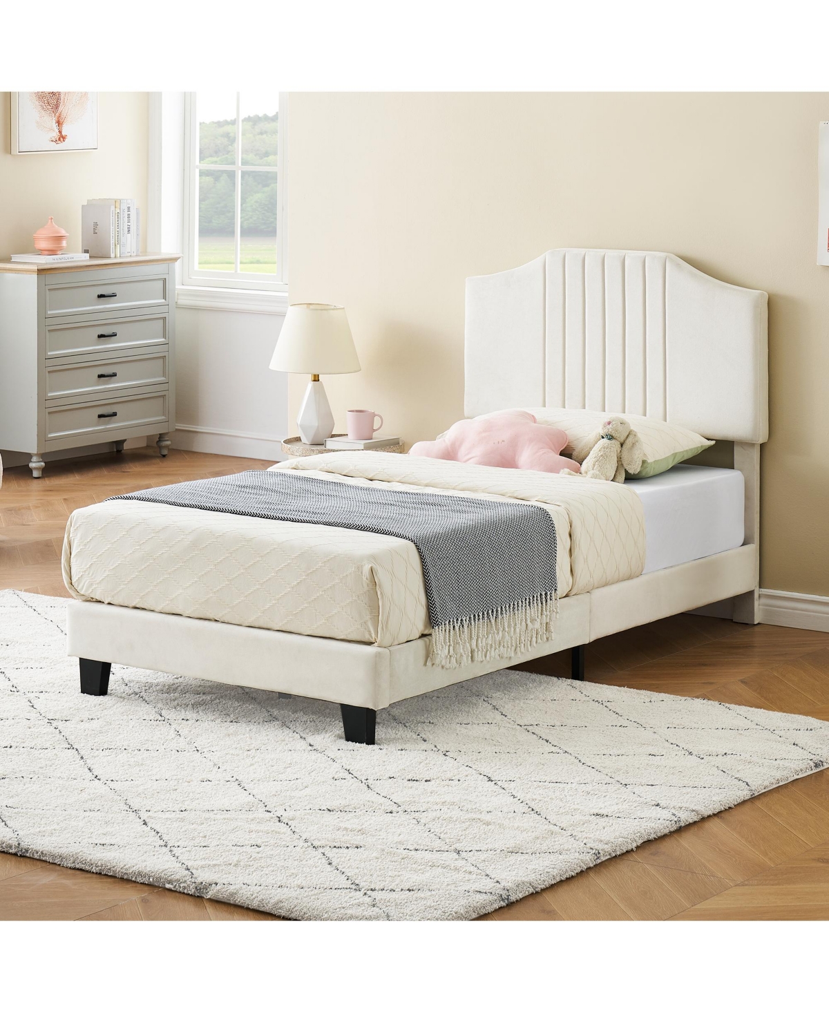 Click here for homfan Twin Size Velvet Upholstered Bed Frame with... prices