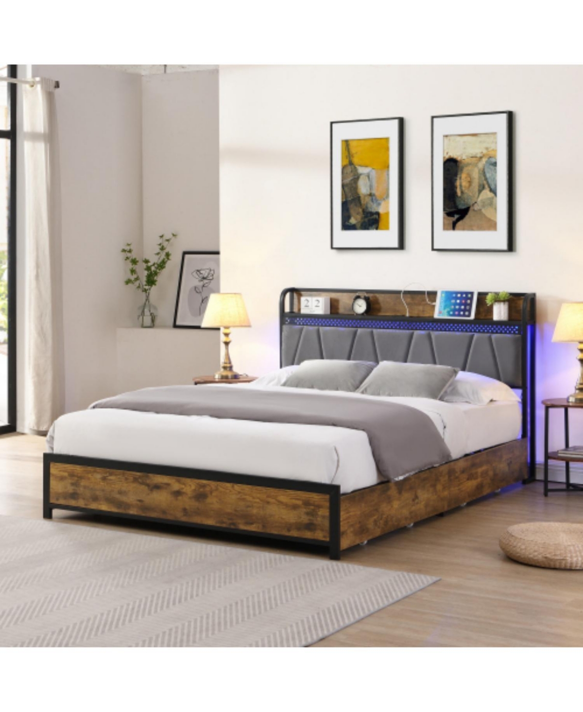 Click here for Lucky One Full Size Platform Bed Frame with Usb Ou... prices