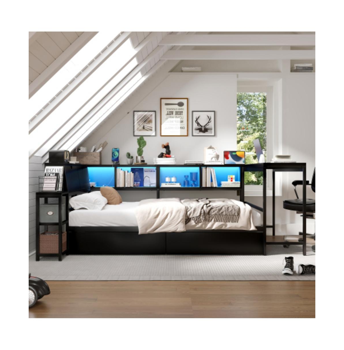 Click here for Lucky One Full Size Corner Bed Frame with Bookcase... prices