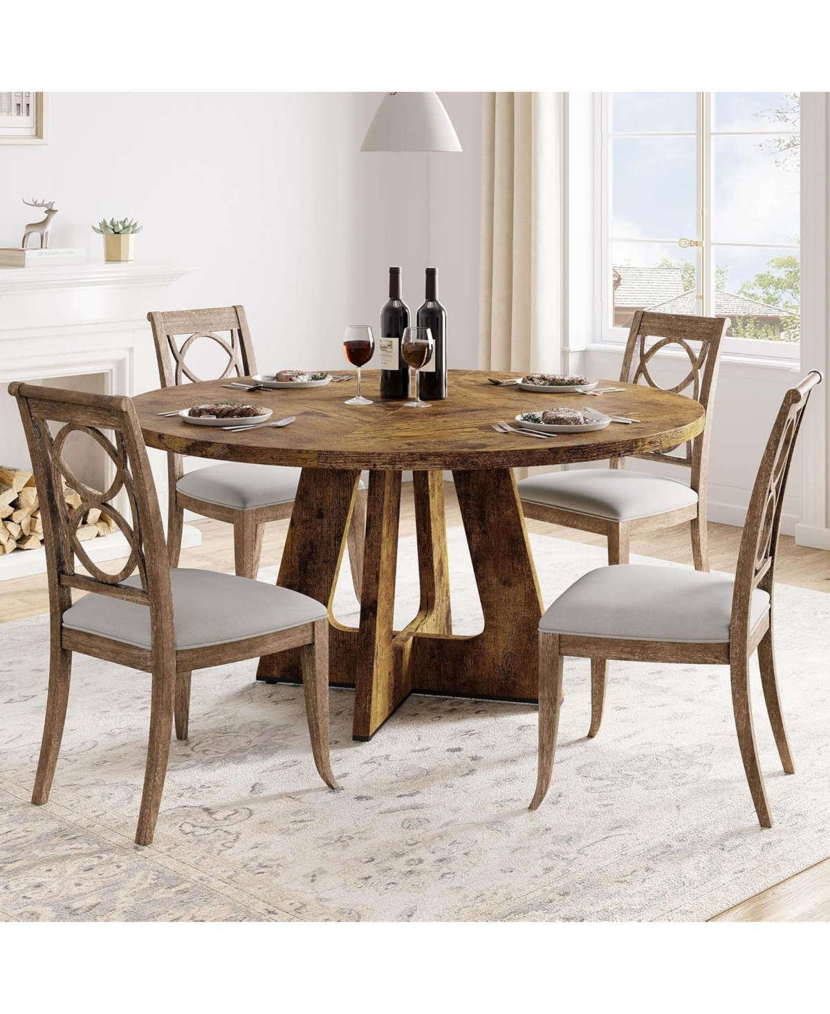 Click here for homfan 47-Inch Round Dining Table for 4-6  Farmhou... prices