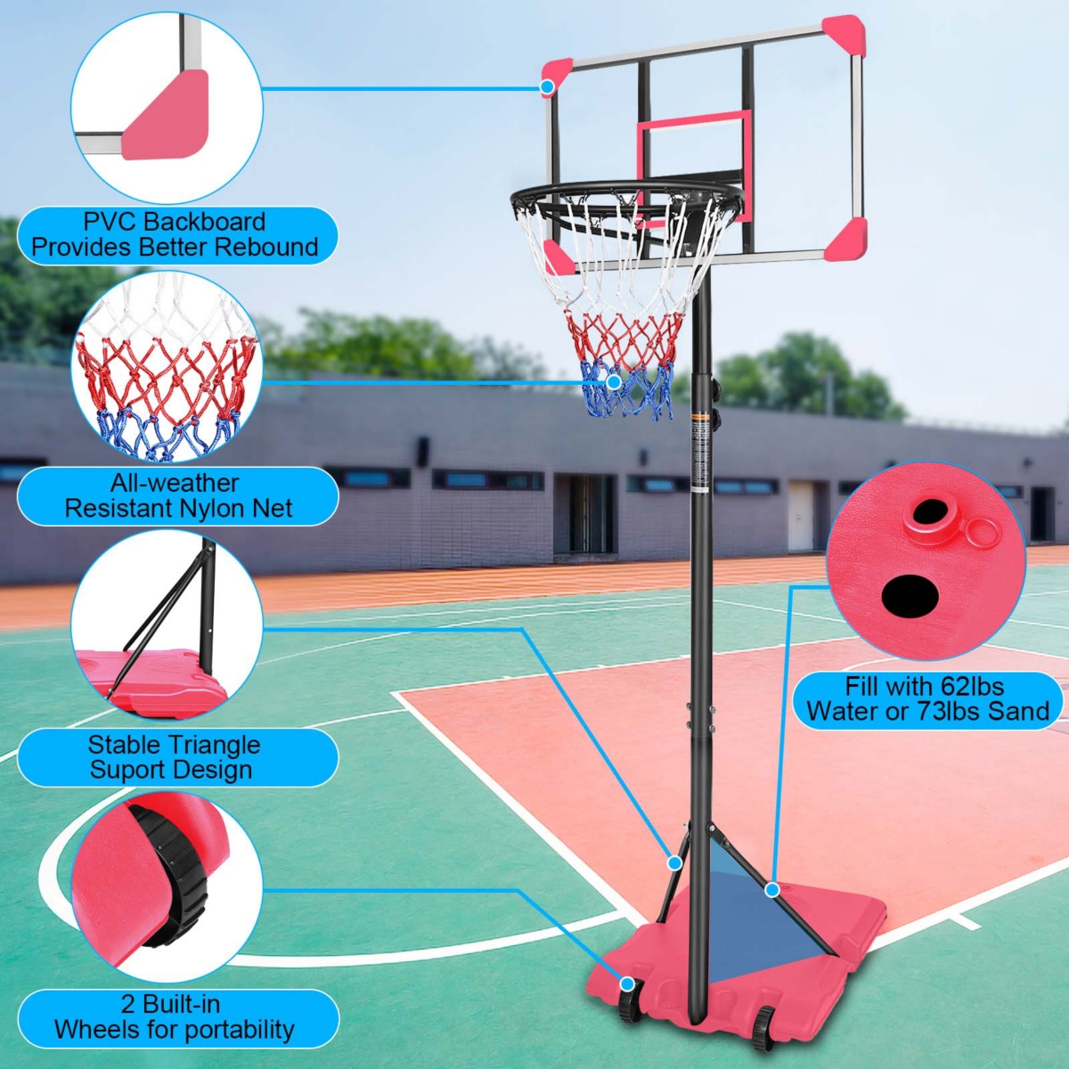 Click here for Zeny Portable Basketball Goal System with Stable B... prices