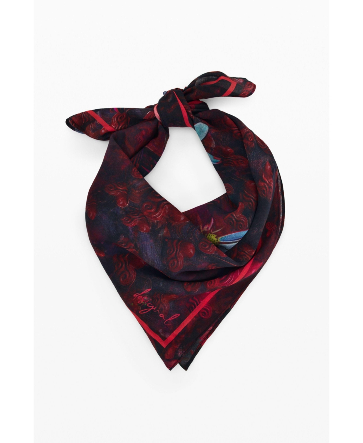 Click here for Desigual Womens Hearts Daisies Scarf - Red prices