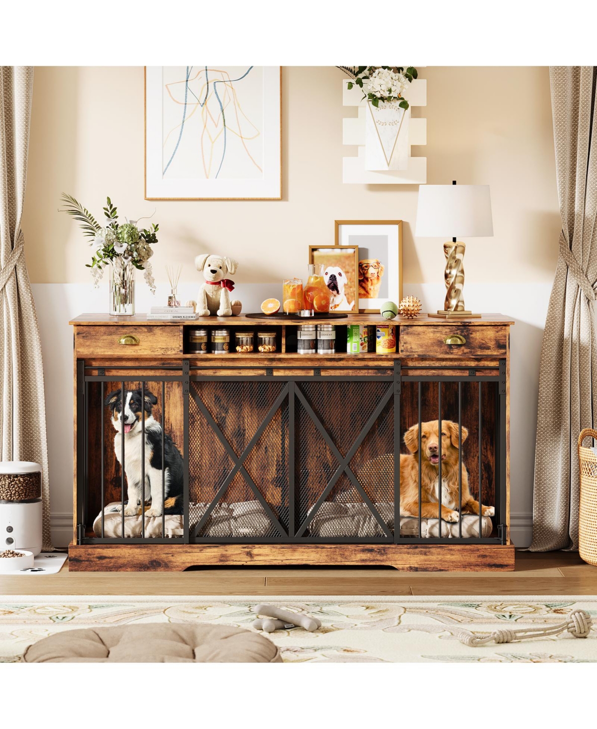 Click here for homfan Homfan Double Dog Crate Furniture with Divi... prices
