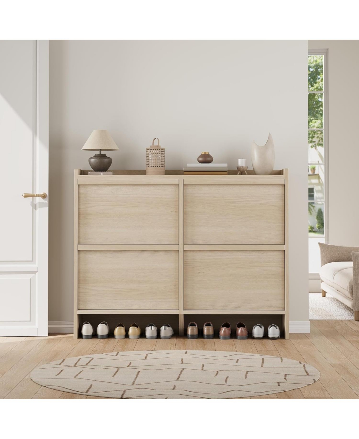 Click here for gaomon Natural Oak Freestanding Shoe Cabinet - 4 F... prices