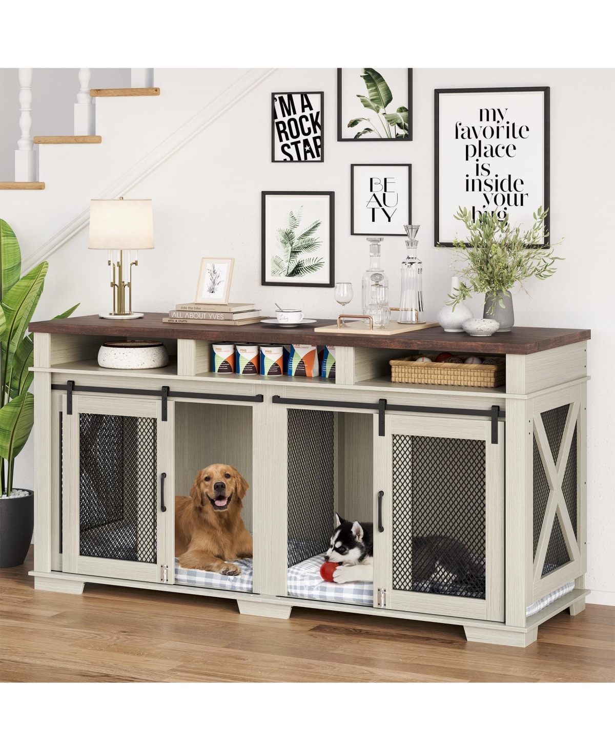 Click here for homfan Double Dog Crate Coffee Table Wooden Pet Ke... prices