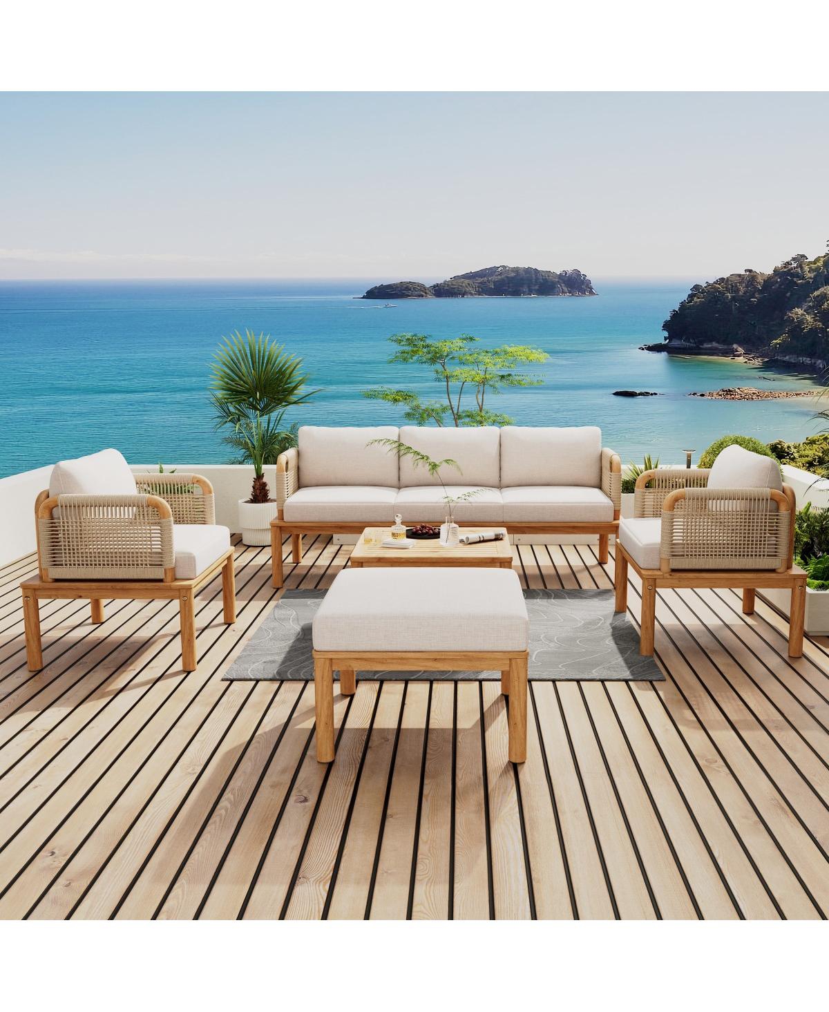 Click here for Asagikoiai 5-Piece Acacia Wood Outdoor Conversatio... prices