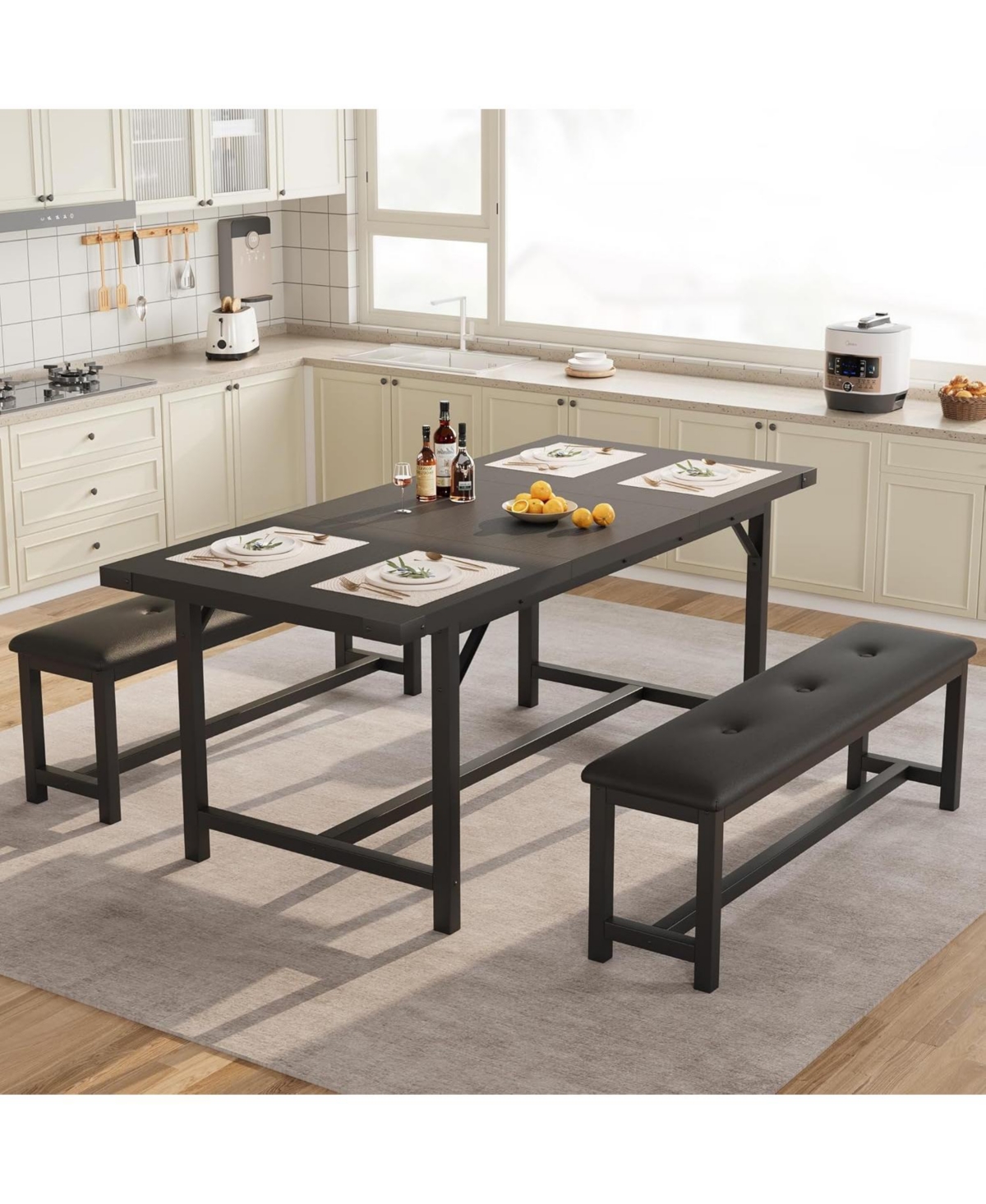 Click here for homfan Extendable Dining Table Set with 2 Benches... prices