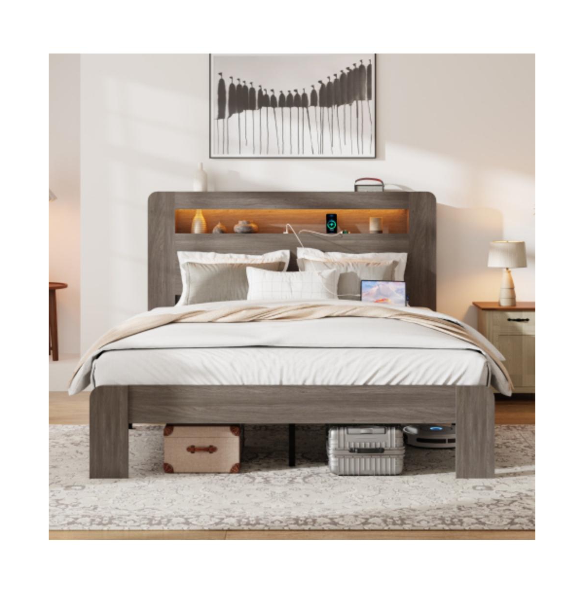 Click here for Lucky One Full Size Wood Platform Bed Frame with S... prices