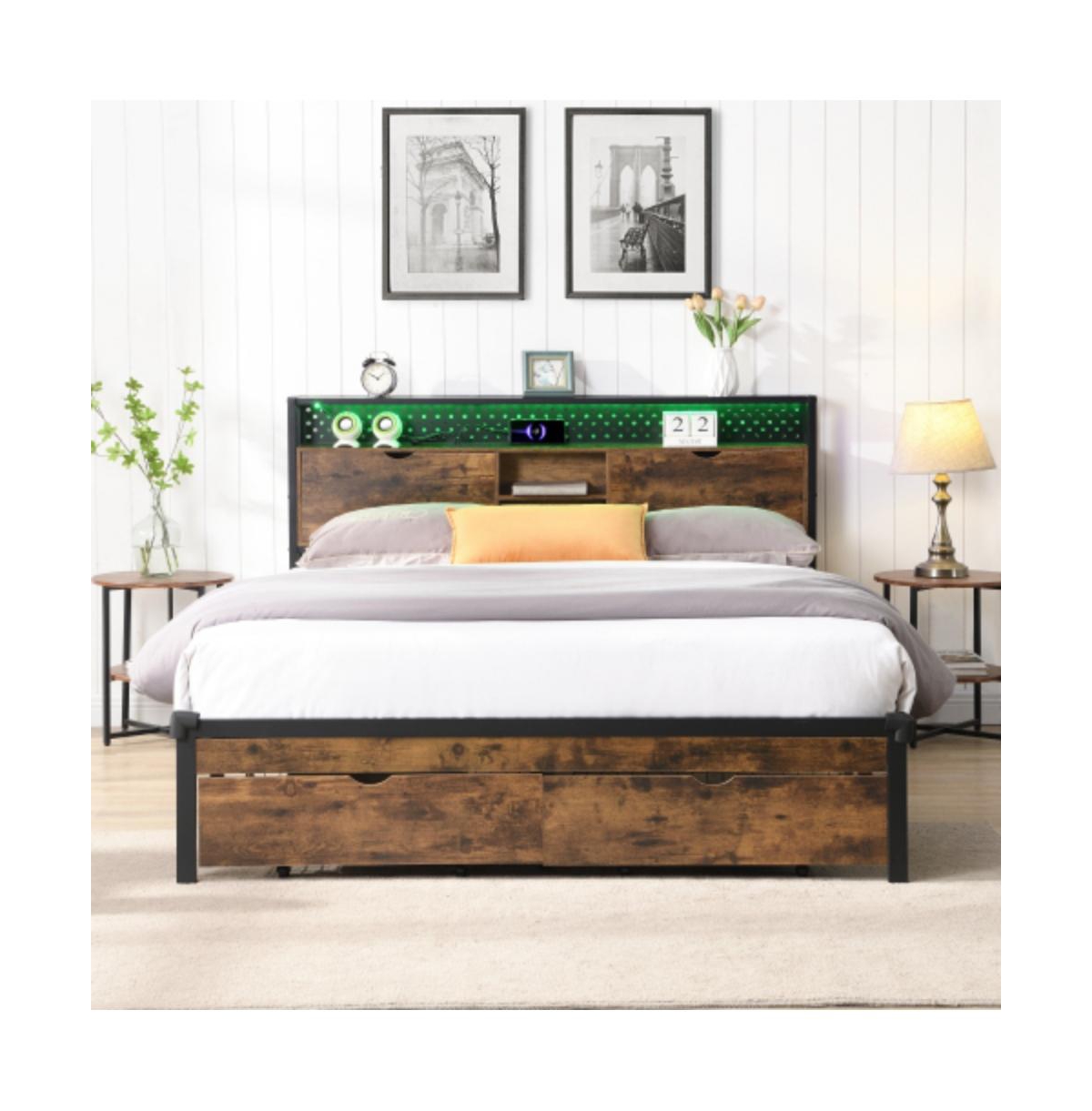 Click here for Lucky One Queen Size Platform Bed Frame with Led L... prices