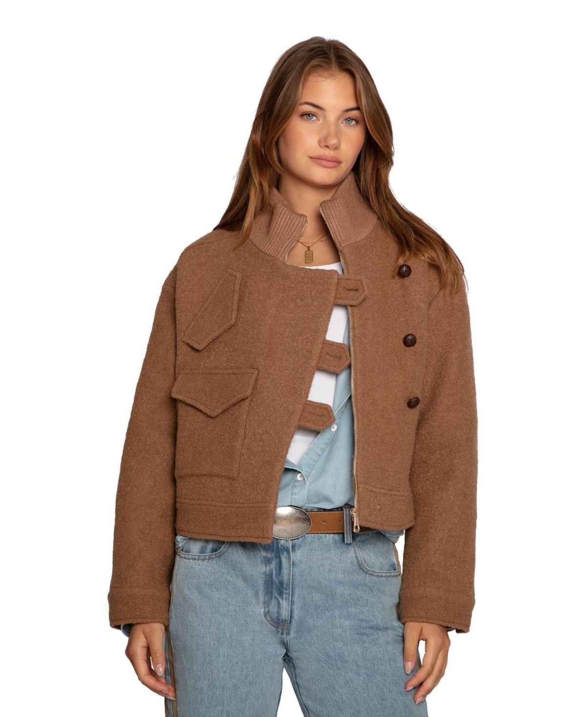 Click here for Belle & Bloom Womens Crystal Skies Cropped Wool Ri... prices
