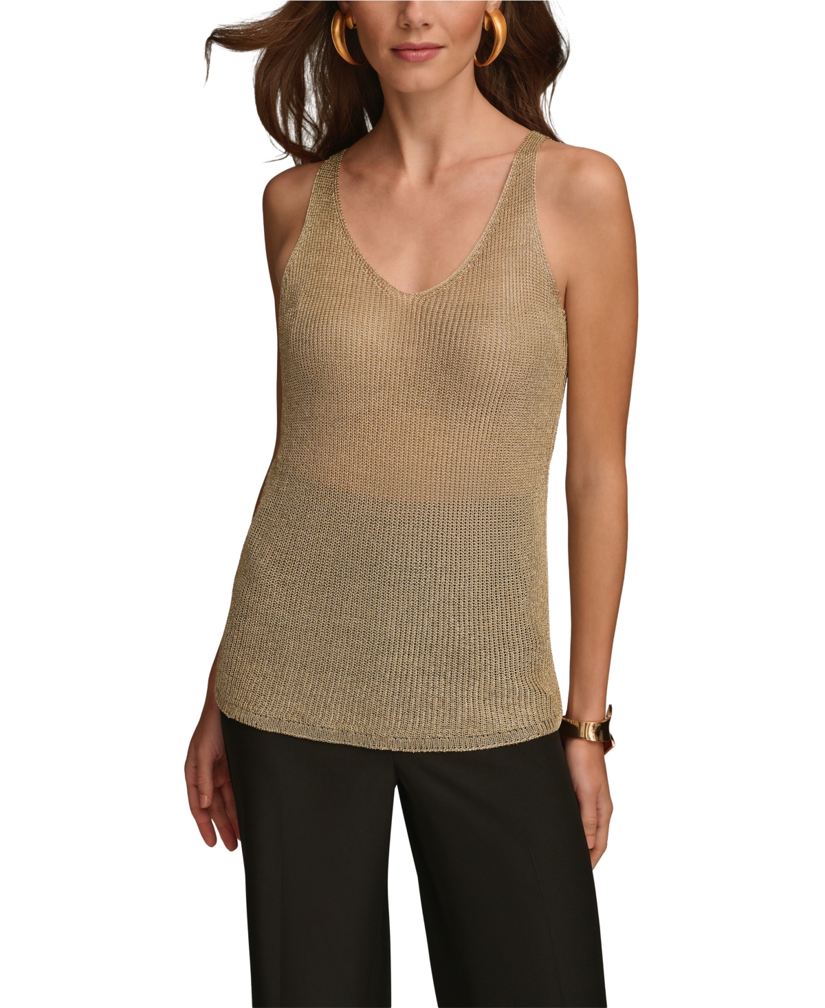 Click here for Donna Karan Womens Metallic-Knit Tank Top - Pale G... prices