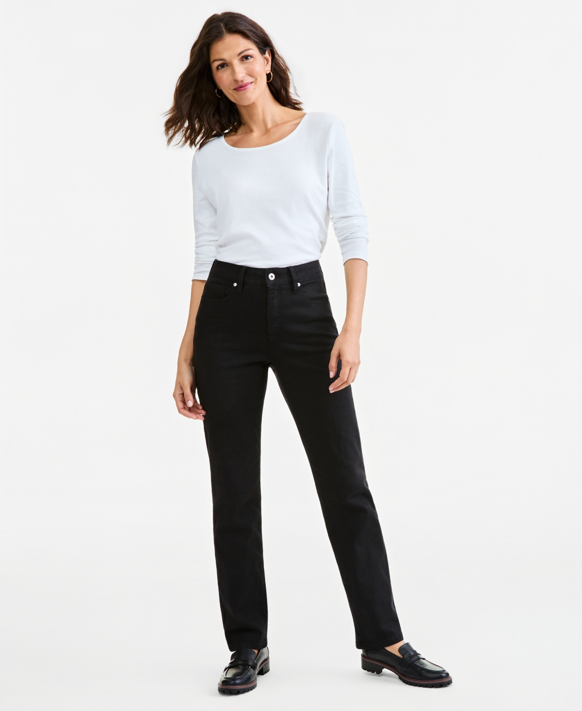 Click here for Style & Co Womens Curvy Straight-Leg High Rise Jea... prices
