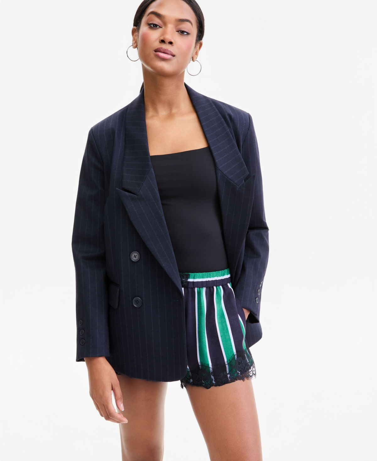Click here for Bar Iii Womens Pinstripe Double-Breasted Blazer  M... prices