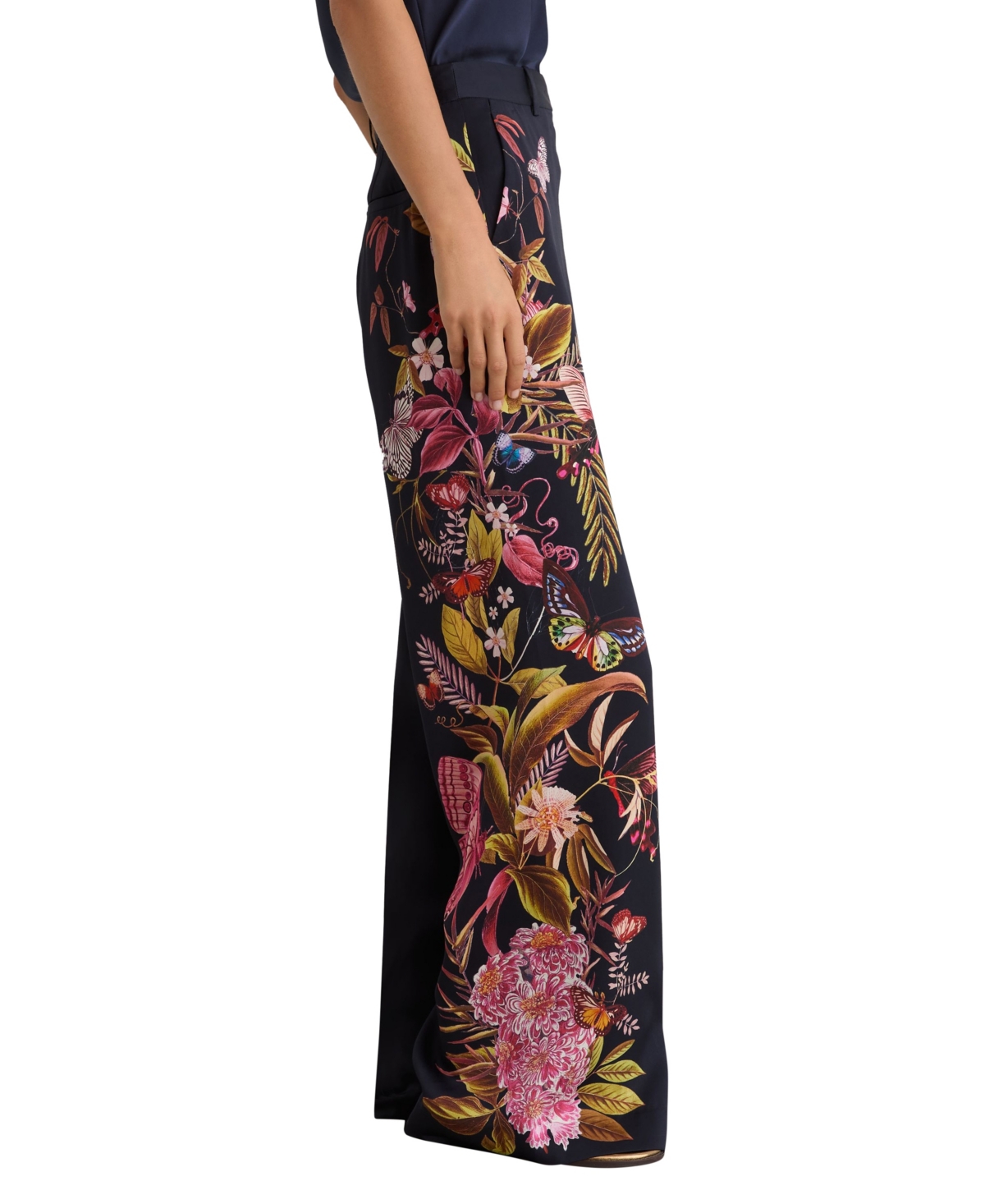 Click here for Reiss Womens Cecila Wide Leg Floral Pants - Navy prices