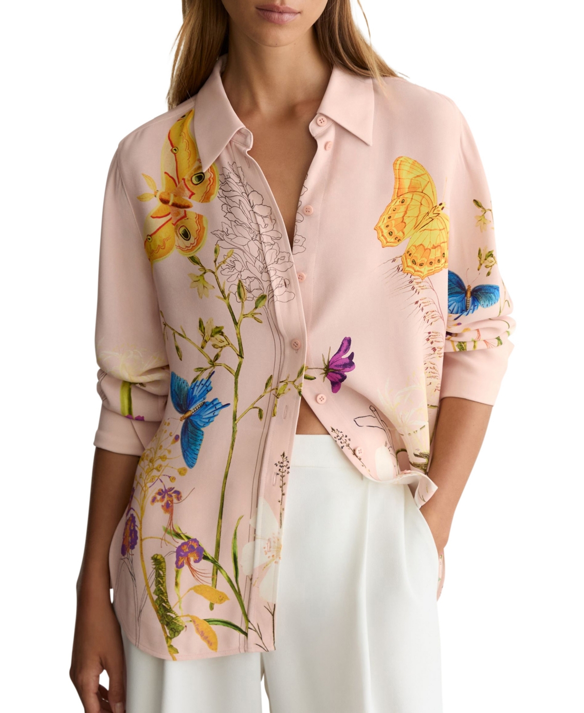Click here for Reiss Womens Veida Floral Placement Shirt - Pale P... prices