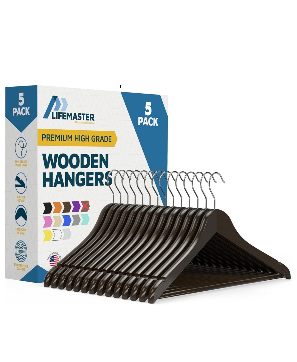 Click here for Lifemaster 5-Pack Black Wooden Hangers - Non-Slip... prices