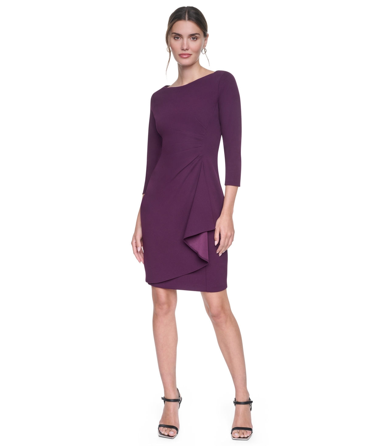 Click here for Dkny Womens Boat Neck Ruched Sheath Dress - Raisin prices