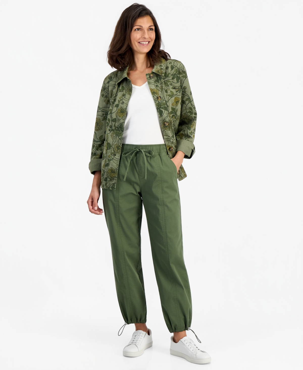 Click here for Style & Co Petite Utility Bungee Crop Pull-On Pant... prices