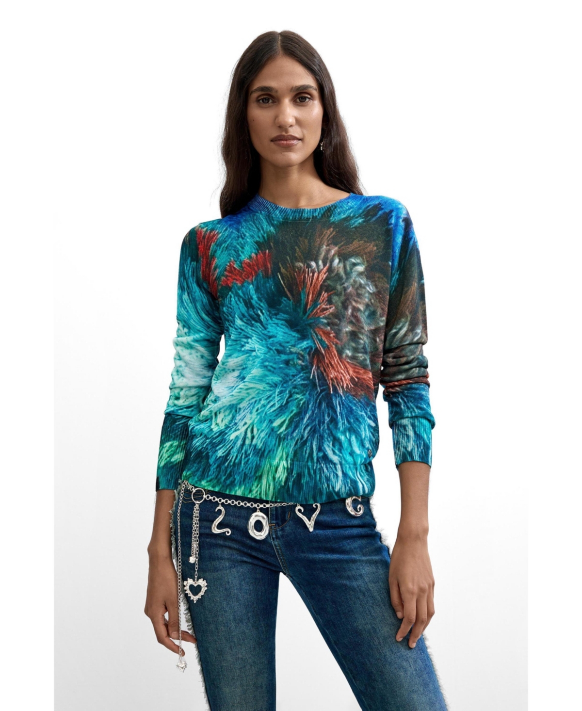 Click here for Desigual Womens Printed Sweater - Turquoise prices