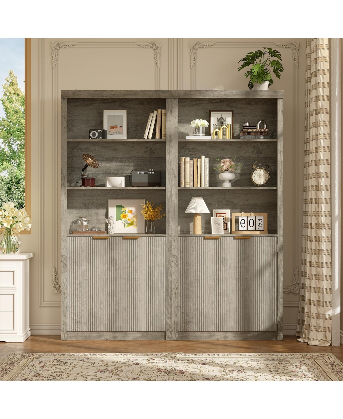 Click here for homfan 2 Sets Tall Wooden Bookcase Cabinet with Do... prices