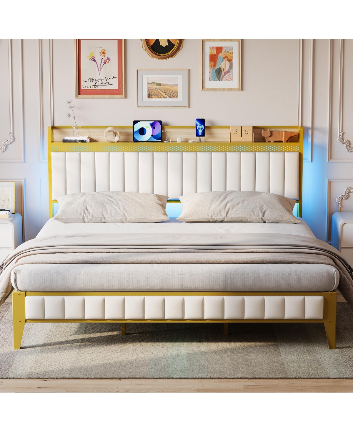 Click here for homfan Modern Upholstered Platform Bed Frame with... prices