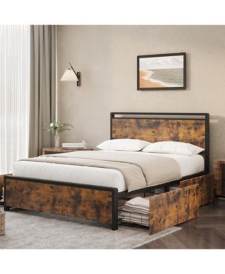 Click here for Homfan Bed Frame With 4 Storage Drawers Rustic Vin... prices