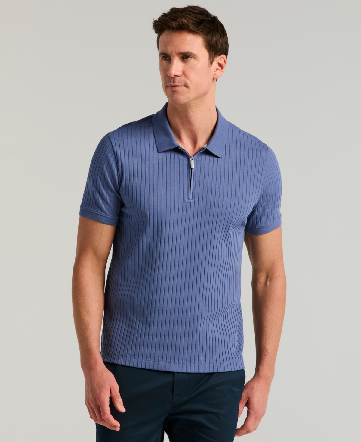 Click here for Perry Ellis Mens Slim-Fit Ribbed-Knit 1/4-Zip Polo... prices