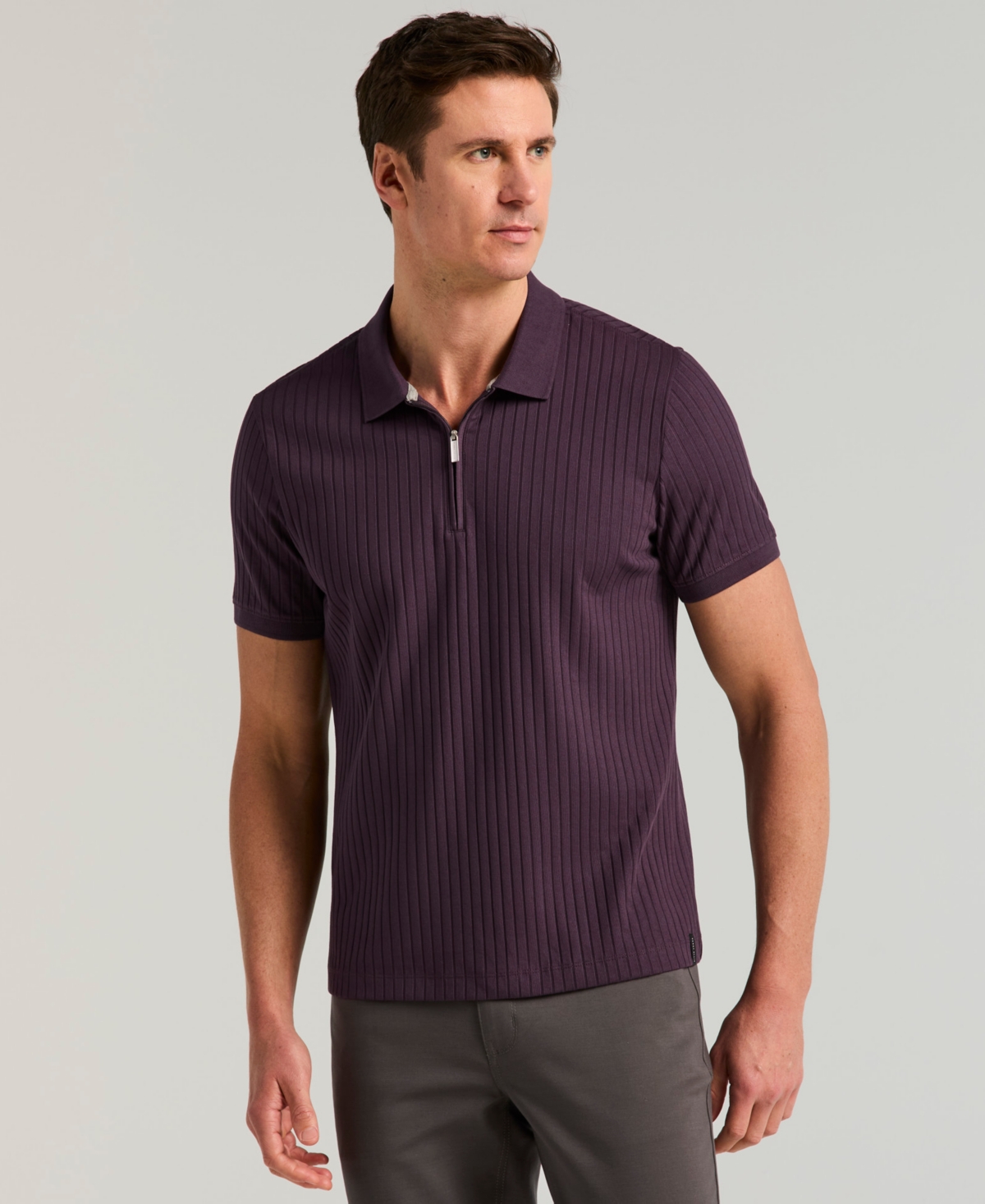Click here for Perry Ellis Mens Slim-Fit Ribbed-Knit 1/4-Zip Polo... prices