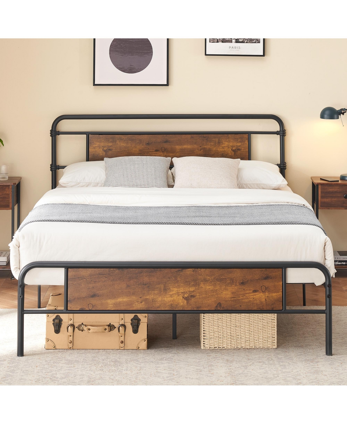 Click here for homfan Metal Bed Frame  Platform with Vintage Wood... prices