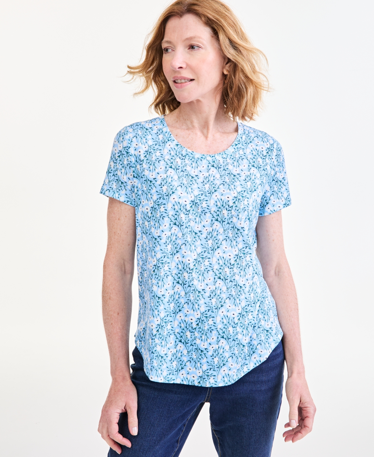 Click here for Style & Co Womens Patterson Flora Floral Crewneck... prices