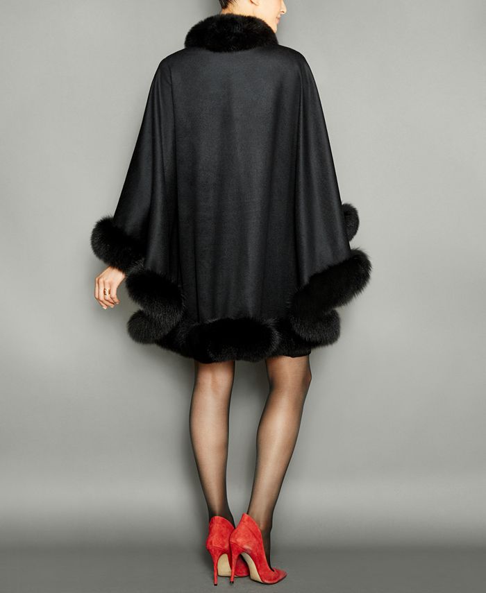 The Fur Vault Fox-Fur-Trim Cashmere Cape - Macy's